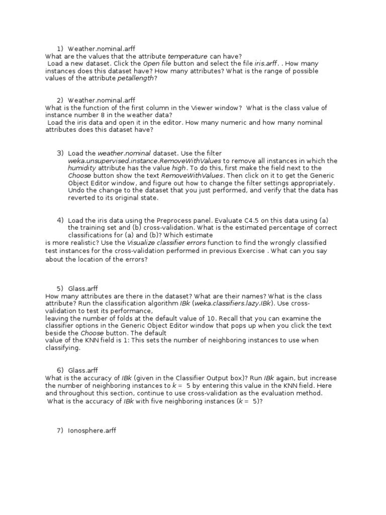 Weka Book Questions | PDF | Statistical Classification | Cross Validation (Statistics)