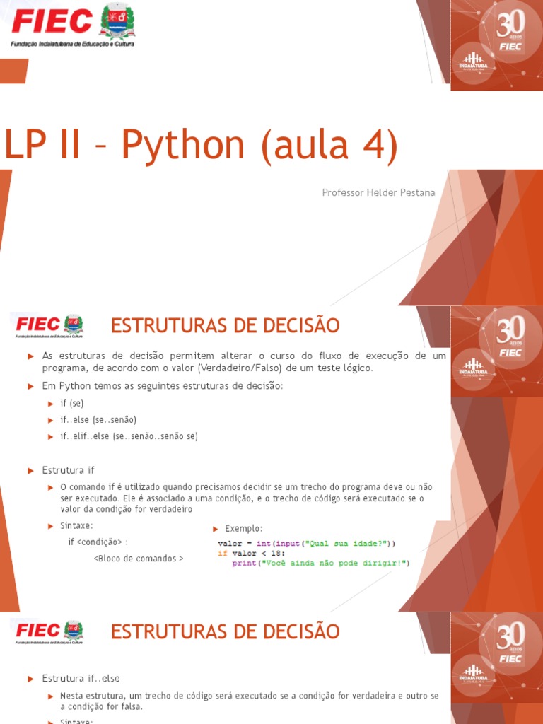 Estruturas de Decisão em Python | PDF | Python (linguagem de ...