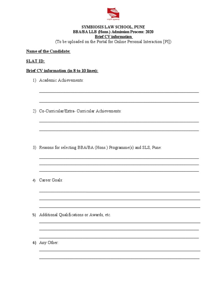 Name of The Candidate: Slat Id: Brief CV Information (In 8 To 10 Lines ...