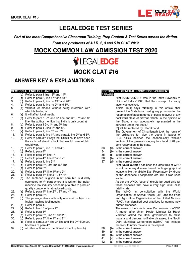 Legaledge Test Series: Answer Key & Explanations | PDF | Legal Guardian ...