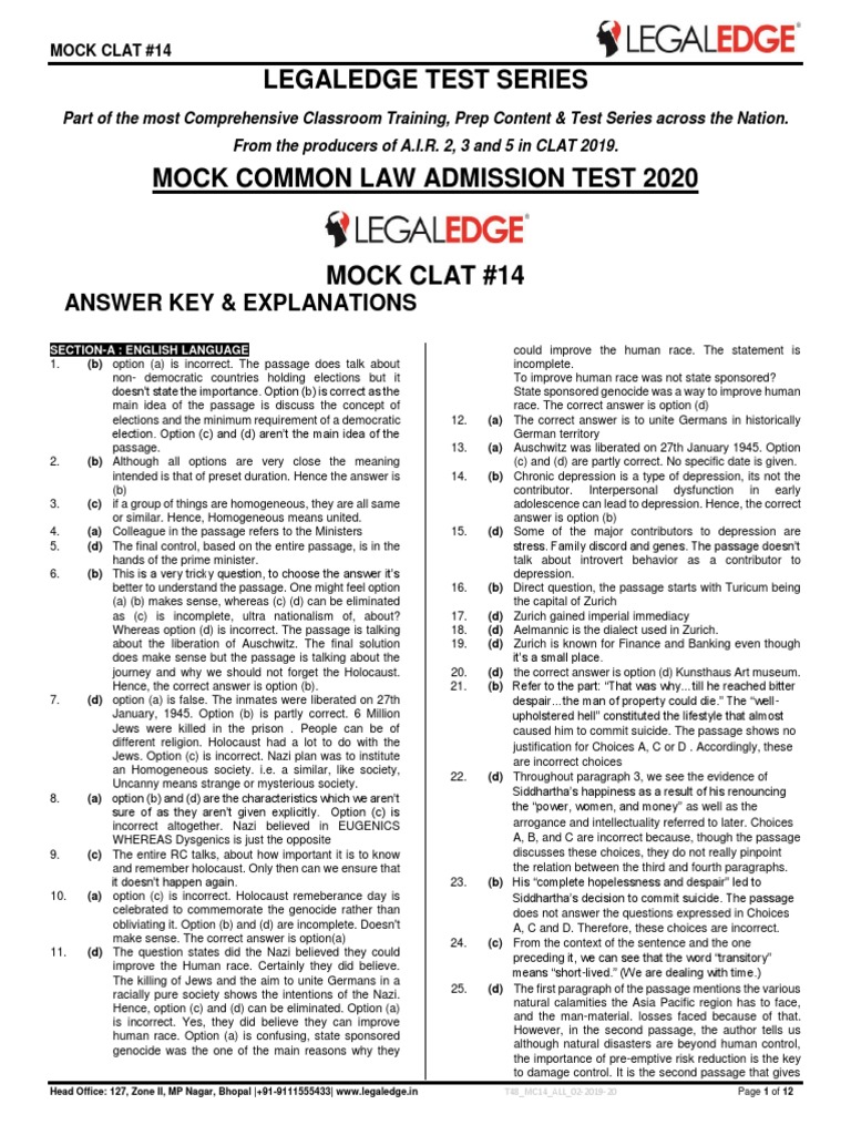 Legaledge Test Series: Answer Key & Explanations | Download Free PDF ...