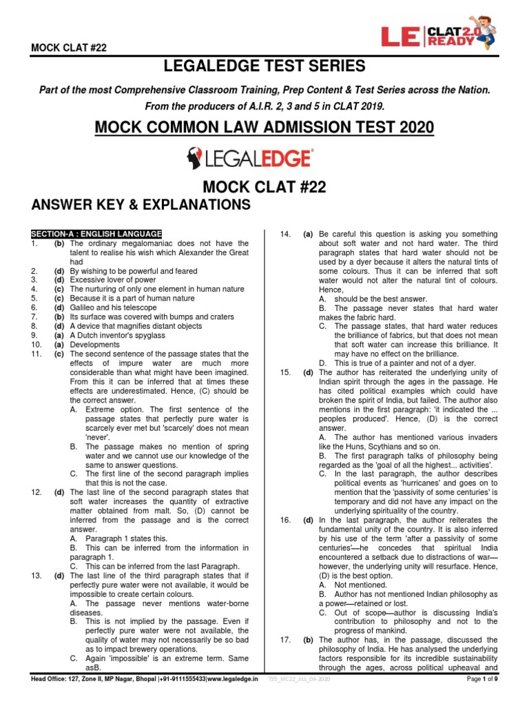 Legaledge Test Series: Answer Key & Explanations | PDF | Jurisdiction ...