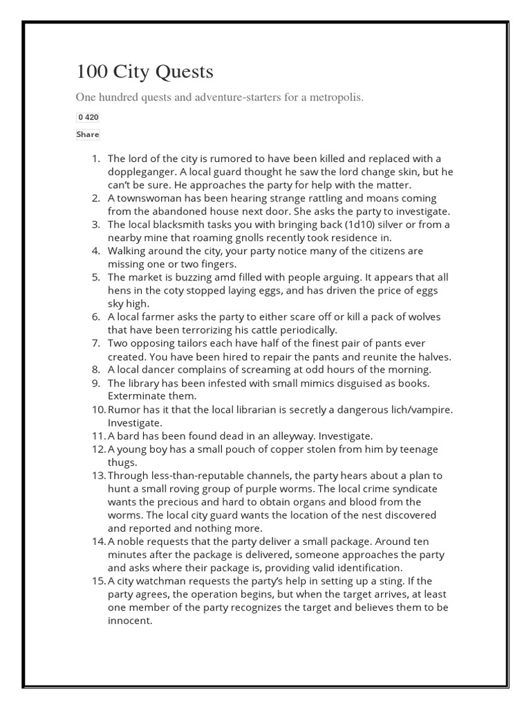 100 City Quests | PDF