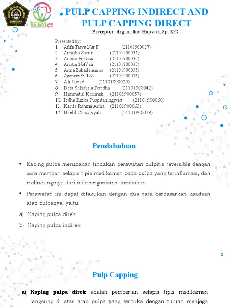 Pulp Capping Indirect and Direct | PDF | Kajian Bahasa Asing | Sains & Matematika