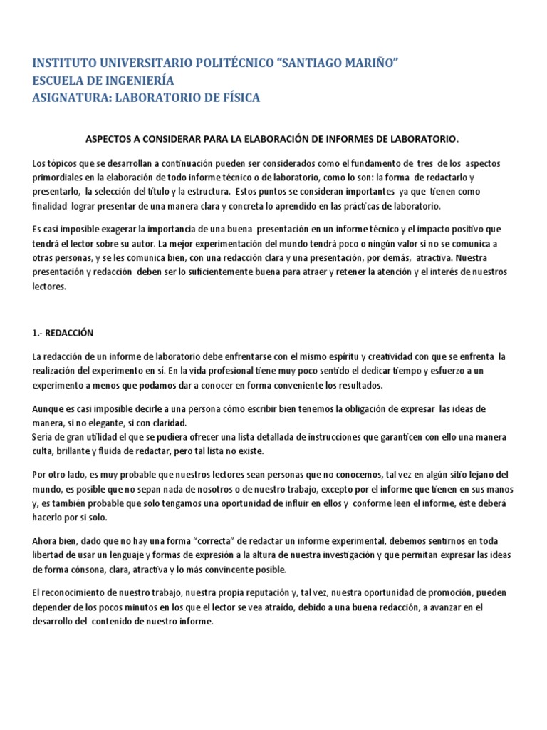 Aspectos A Considerar en A Elaboración de Informes de Laboratorio | PDF | Experimentar | Información