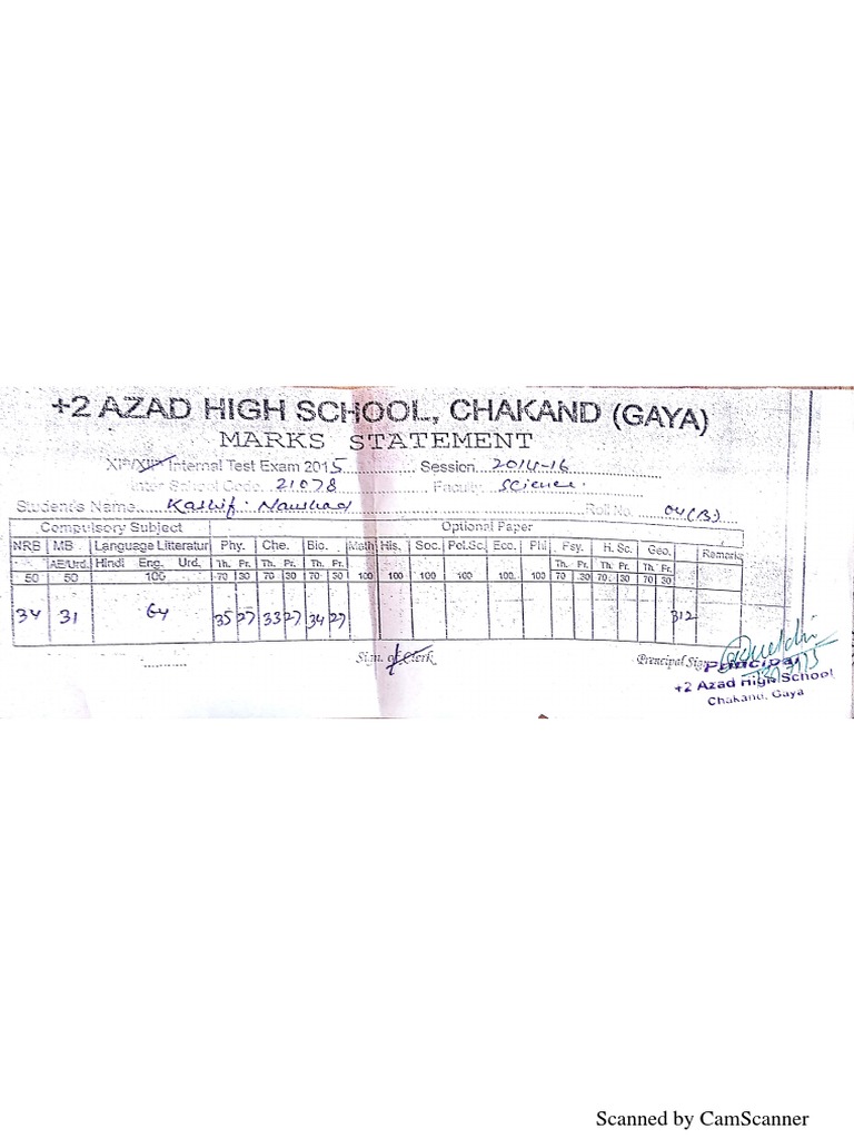 Marksheet 11TH | PDF
