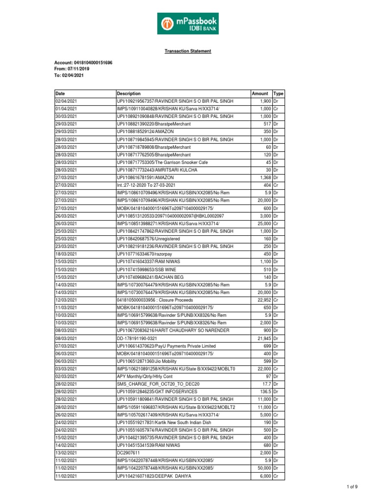 115 Idbi Statement | PDF | Money | Trade