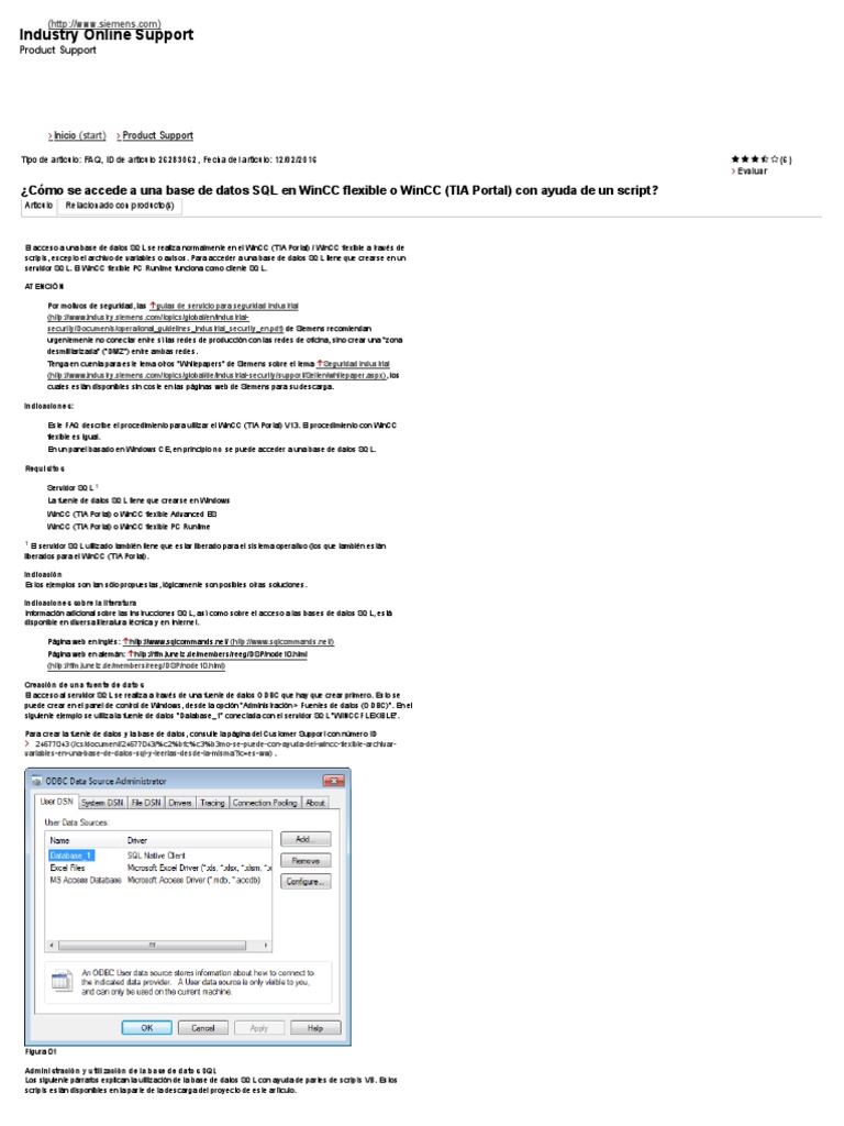 ¿Cómo se accede a una base de datos SQL en WinCC flexible o WinCC (TIA ...