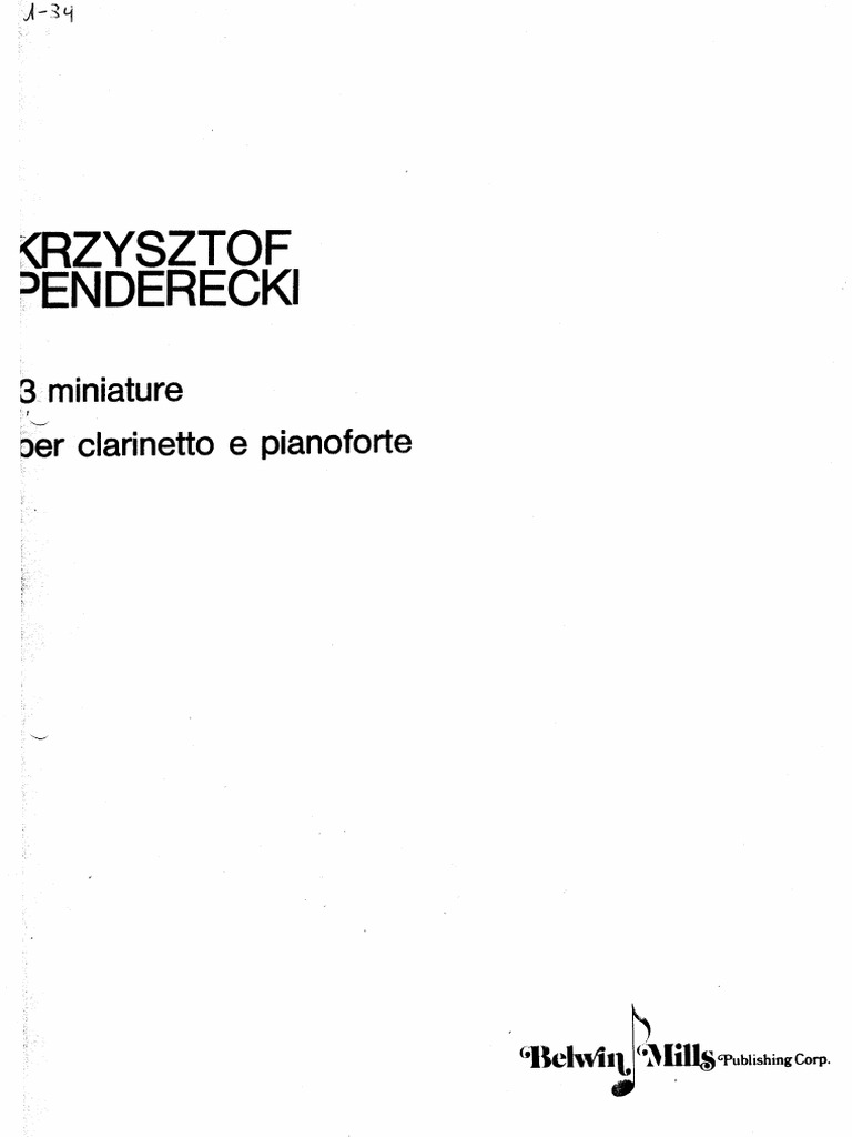 3 Miniature - Penderecki For Clarinet and Piano | PDF