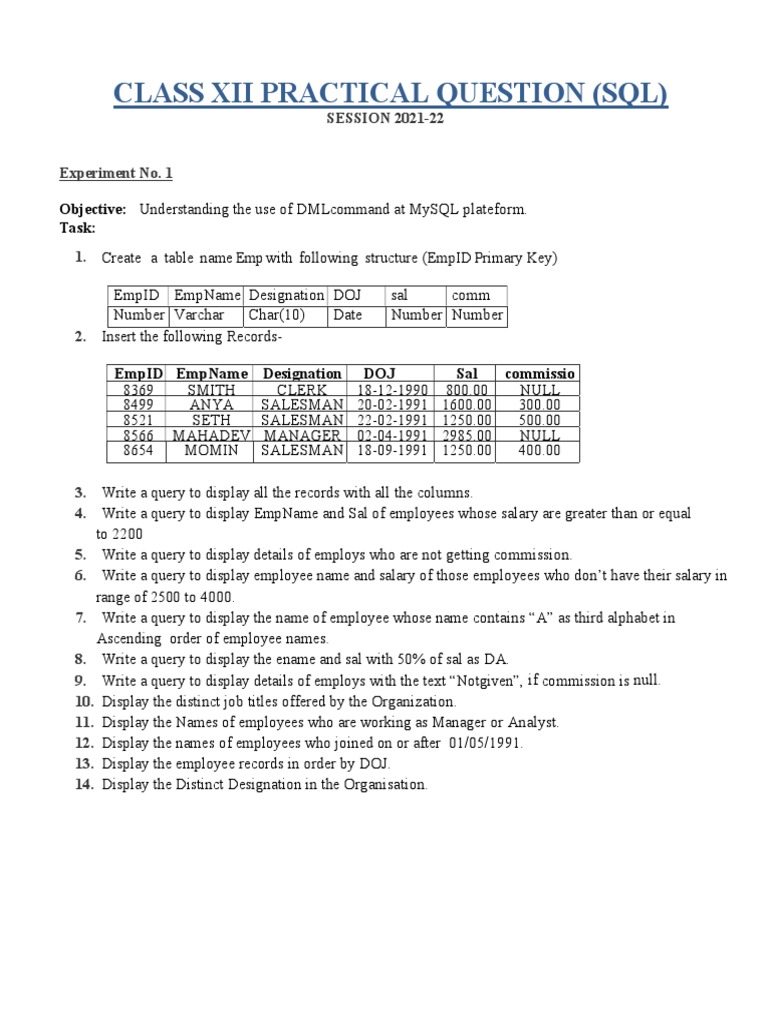 Class XII Practical List | PDF | Table (Database) | Data