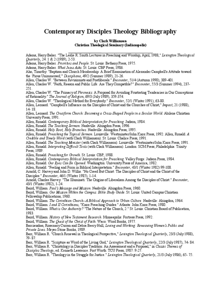Contemporary Disciples Theology Bibliography | PDF | Christian Church ...