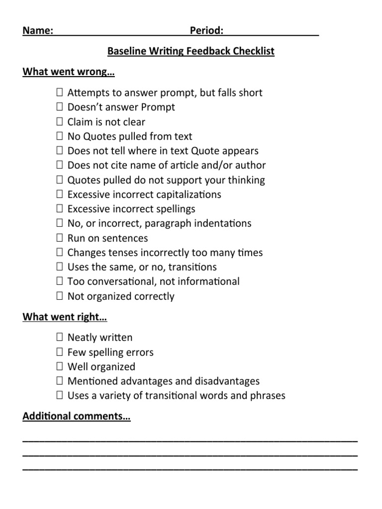 Writing Feedback Checklist Guide | PDF