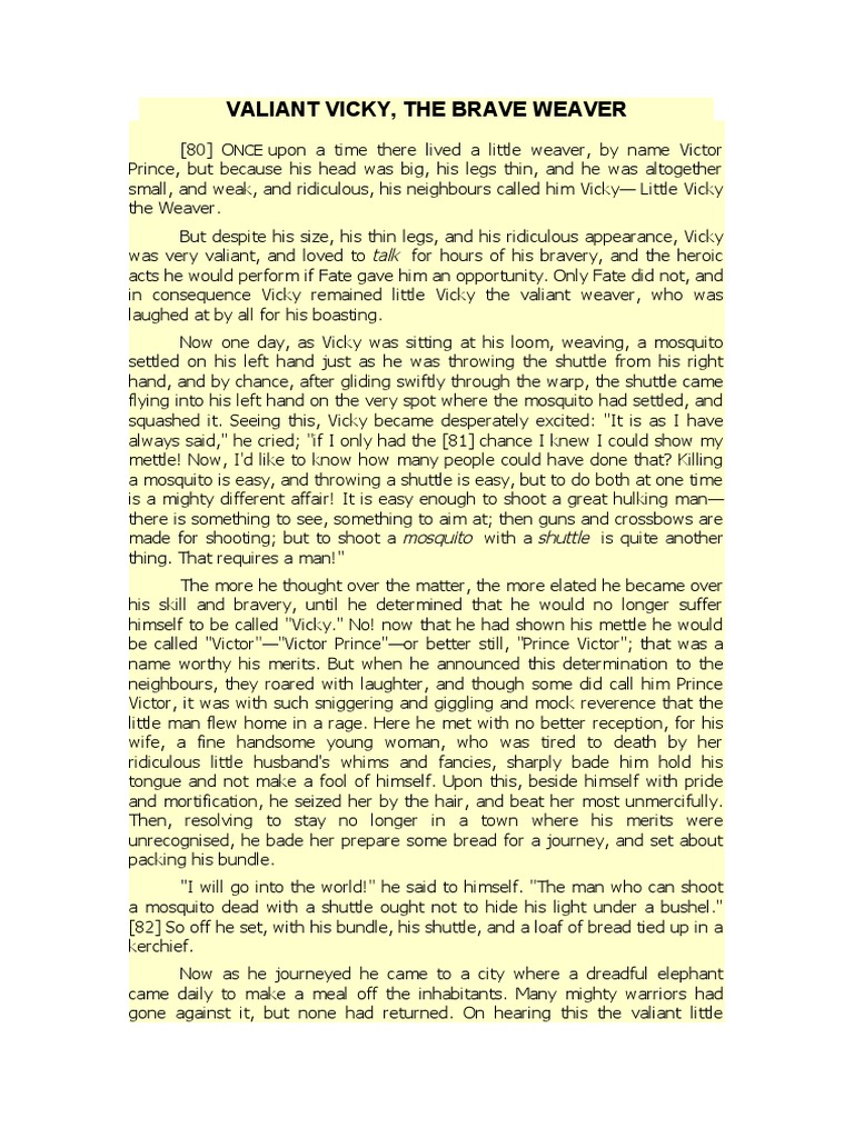 Valiant Vicky, The Brave Weaver | PDF | Weaving