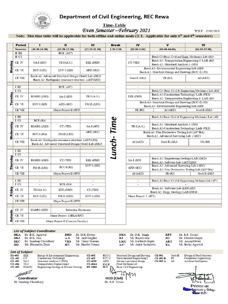 CE - Time Table - 2021-Even Sem | PDF