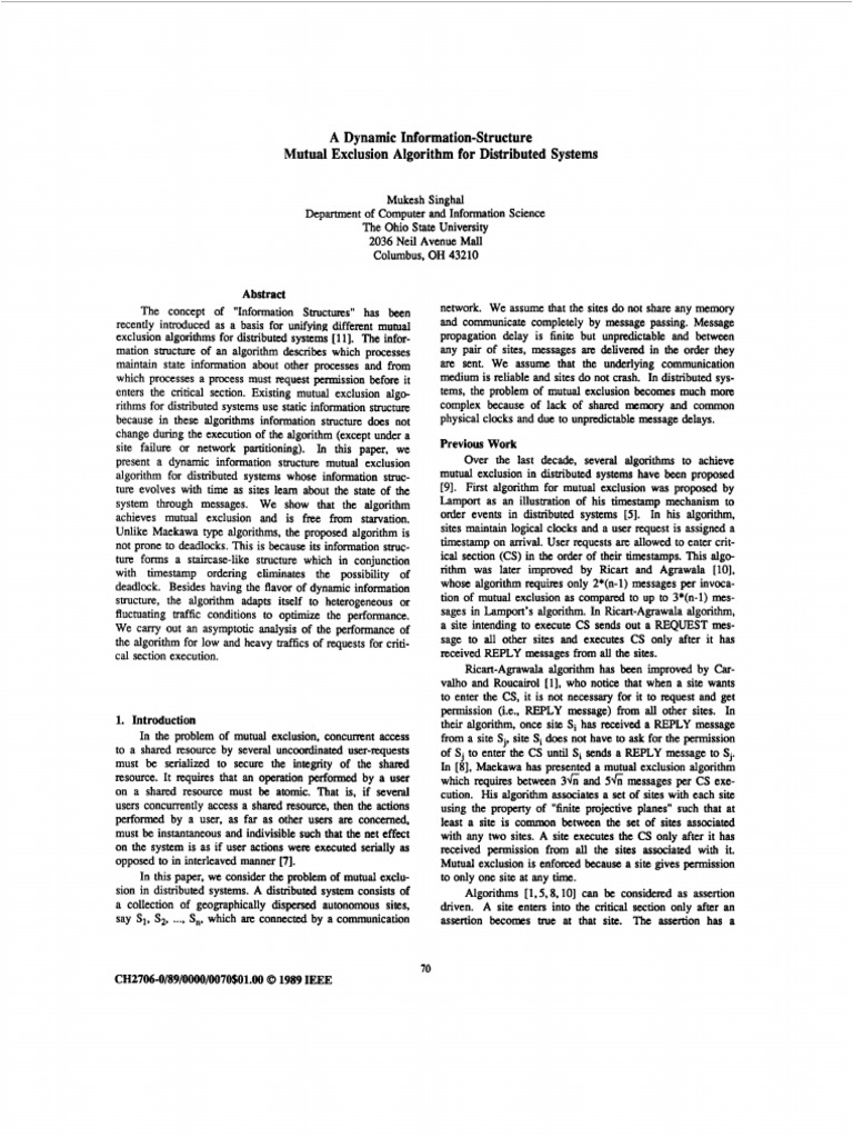 A Dynamic Information-Structure Mutual Exclusion Algorithm Distributed Systems | PDF ...