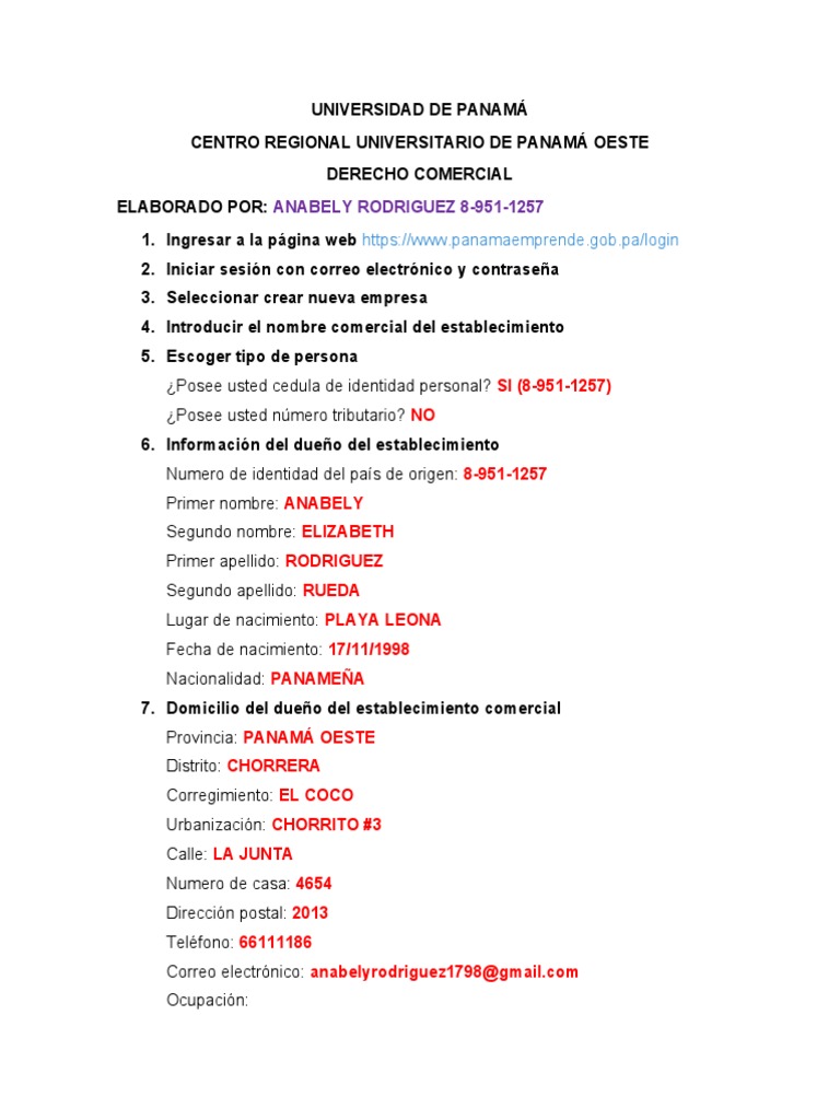 Registro en PanamaEmprende paso a paso | PDF