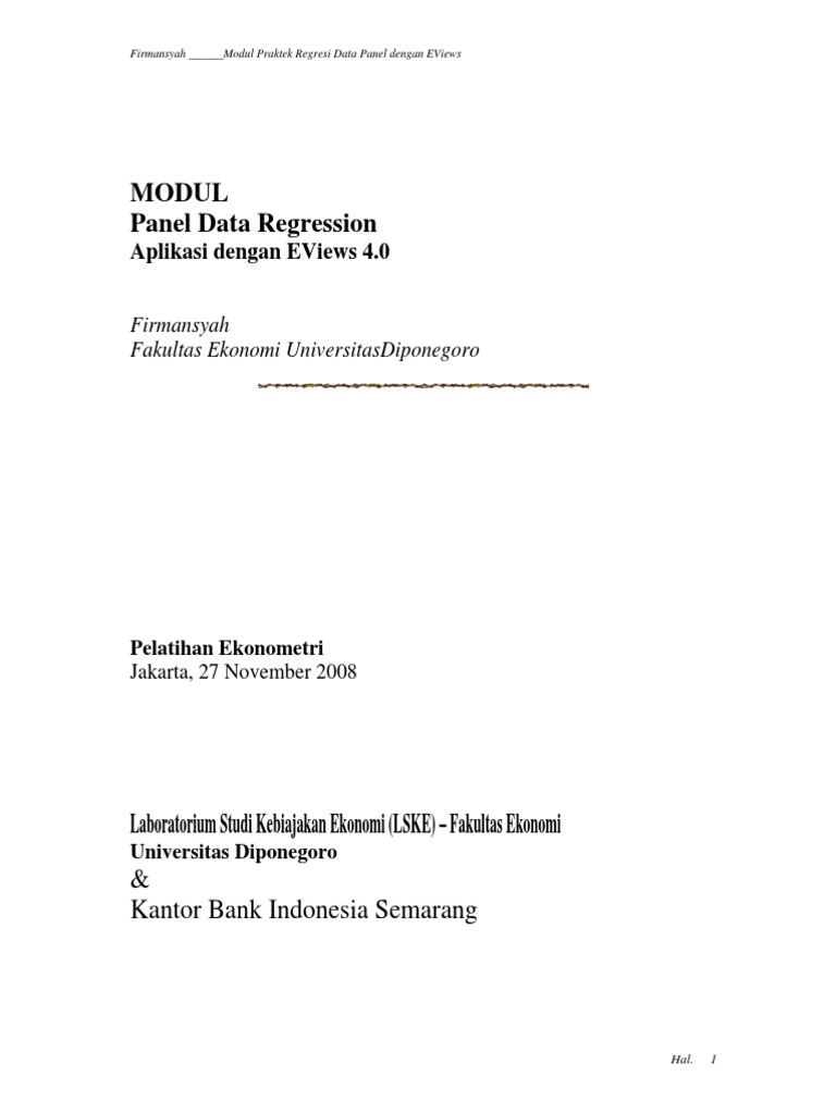 Modul Regresi Data Panel dengan EViews | PDF