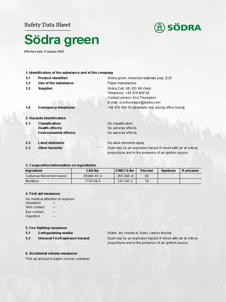 Sodra Green - Safety Data Sheet | PDF | Paper | Pulp (Paper)