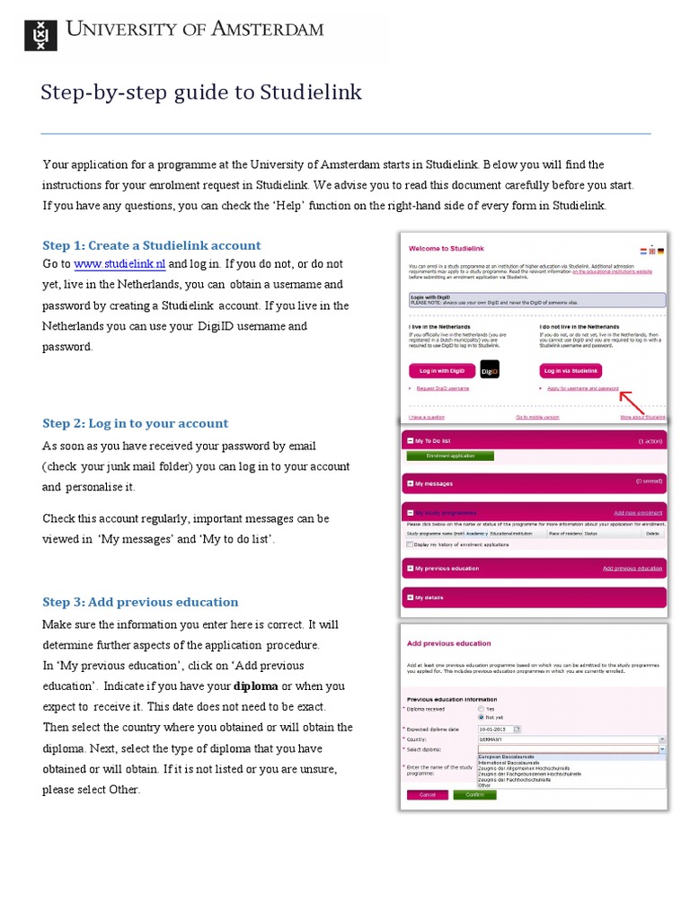 Studielink Step by Step Guide 3 | PDF | Computing | Cyberspace