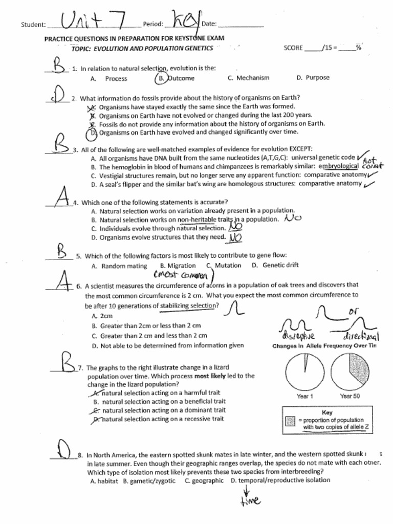 Biology Keystone Review Packet Keys Unit 7 | PDF