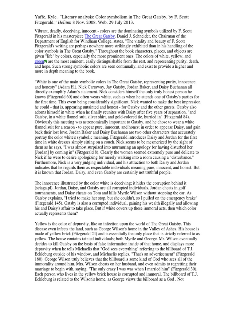 Color Symbolism | PDF | The Great Gatsby | F. Scott Fitzgerald