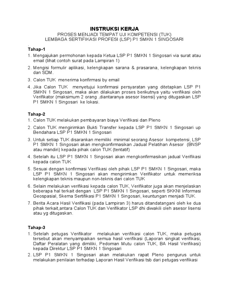 Instruksi Kerja Proses Menjadi Tempat Uji Kompetensi (Tuk) Lembaga ...