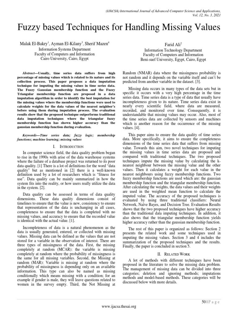 Fuzzy Based Techniques For Handling Missing Values Pdf Fuzzy Logic Statistical Classification