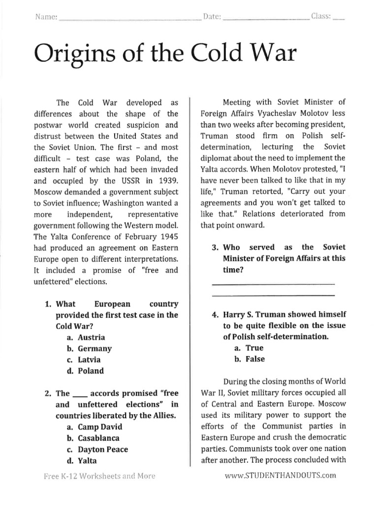 Cold War Reading Comprehension | PDF