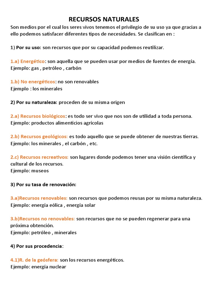 Clasificación y Importancia de Recursos Naturales | PDF | Ciencias ...