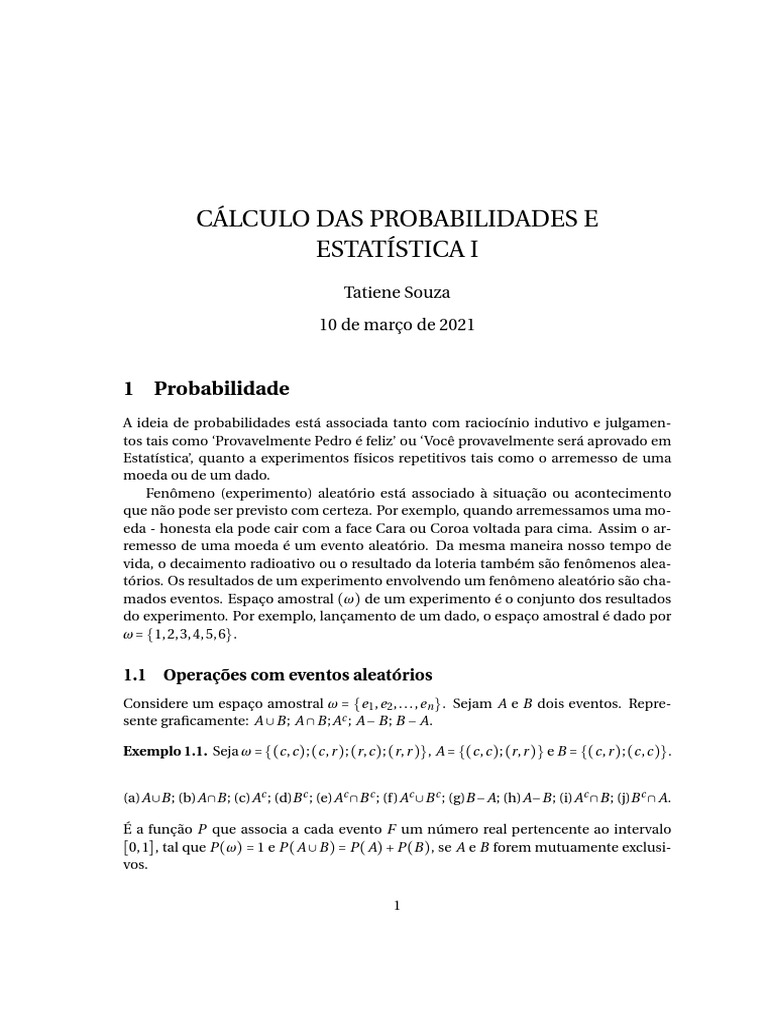 01 - Introdução À Probabilidade - Apostila | PDF | Variável aleatória ...