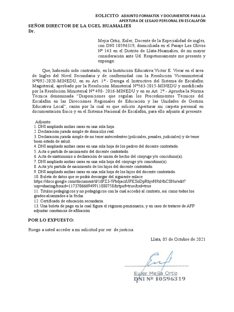 Solicitud de Apertura de Legajo Personal | PDF | Derecho