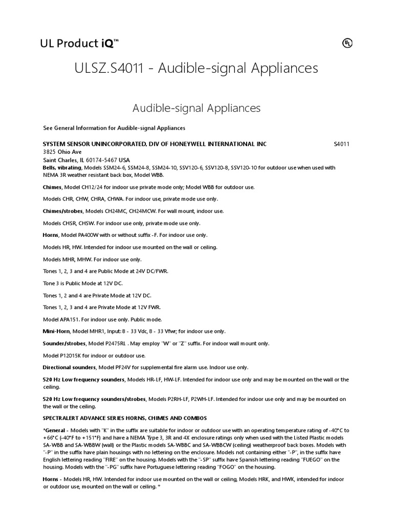 ULSZ.S4011 - Audible-Signal Appliances | Download Free PDF | Electrical ...