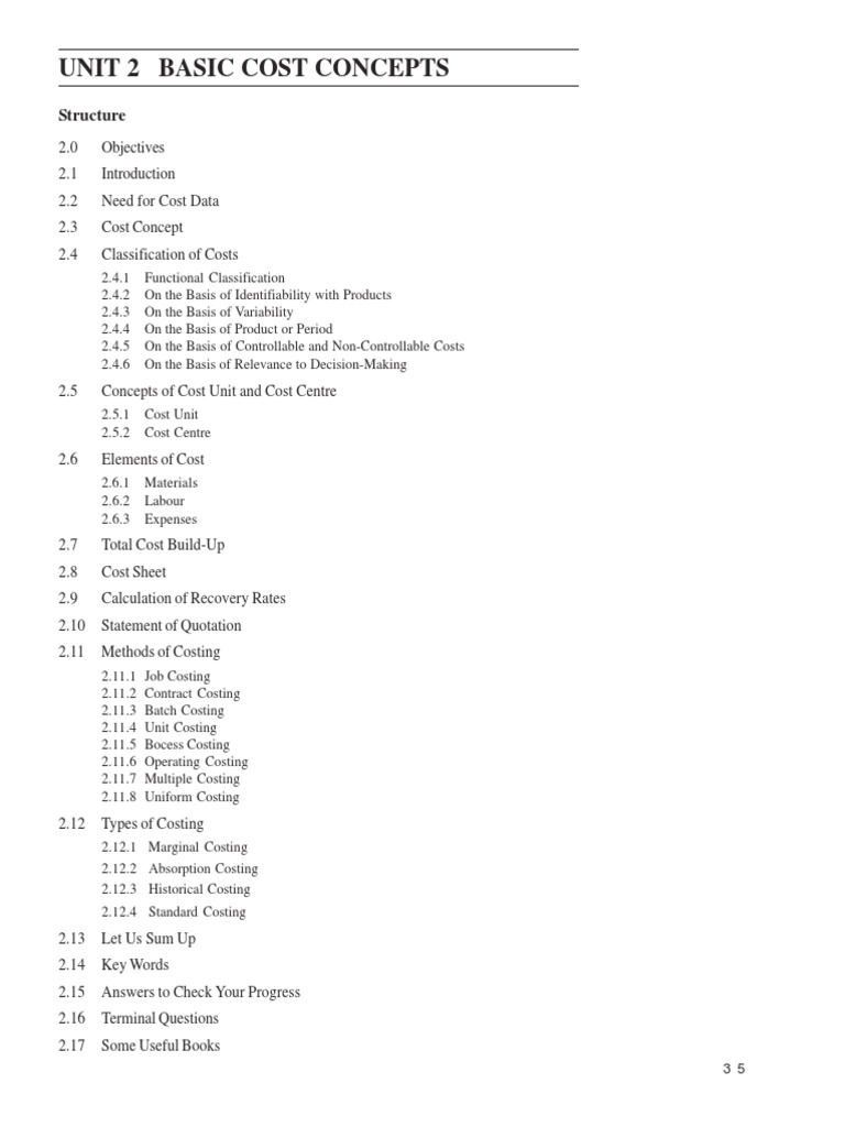 Unit 2 Basic Cost Concepts: Structure | PDF | Cost | Expense