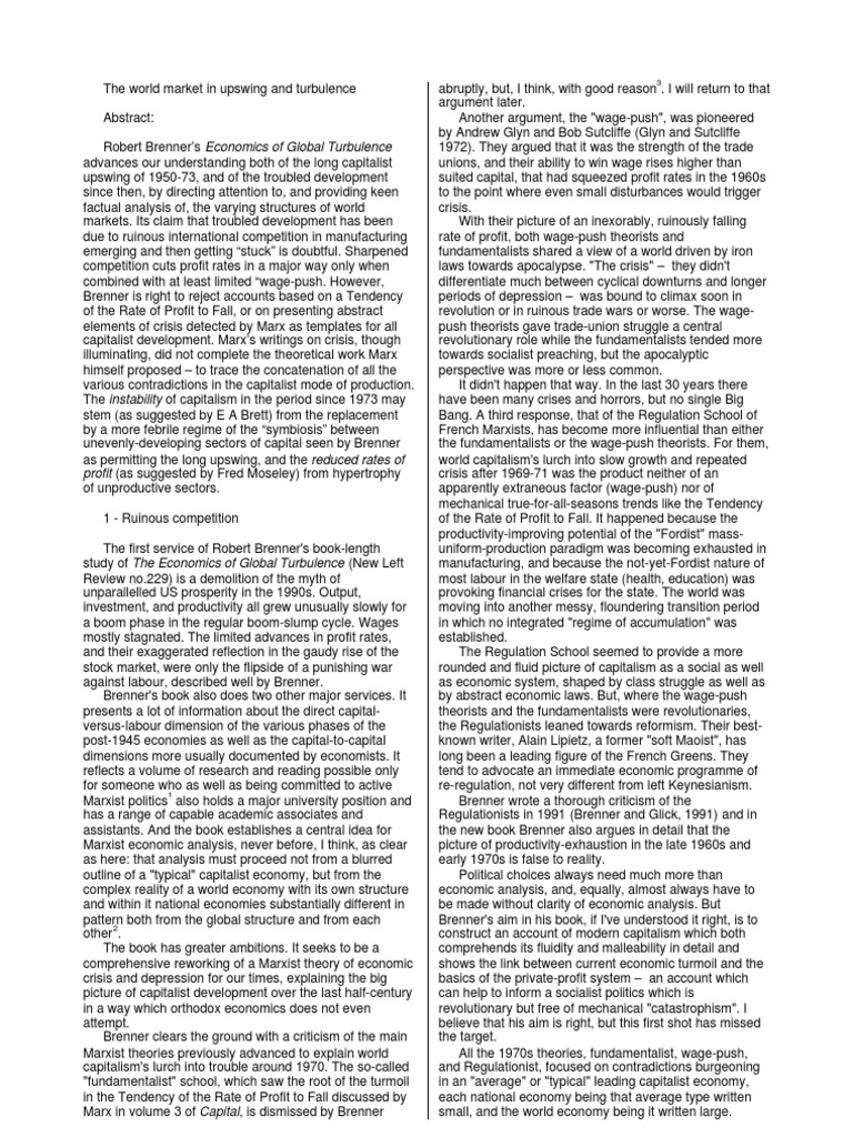 Brenner 8 | PDF | Capitalism | Economics