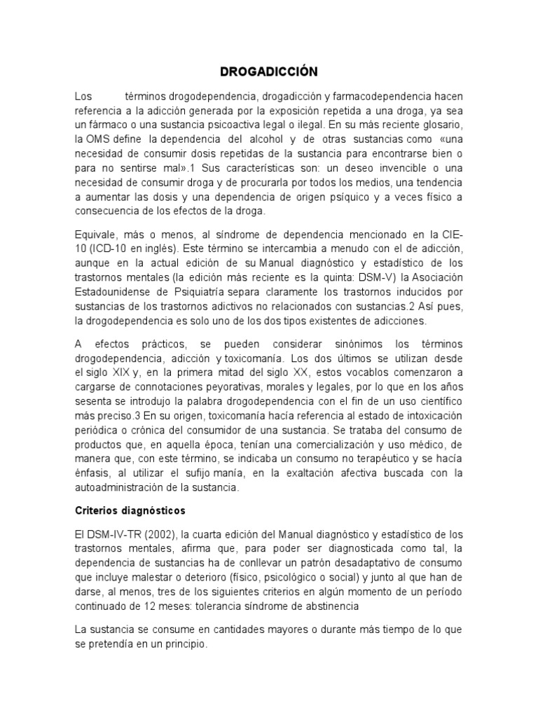 DROGADICCIÓN | Descargar gratis PDF | La dependencia de sustancias | Drogas