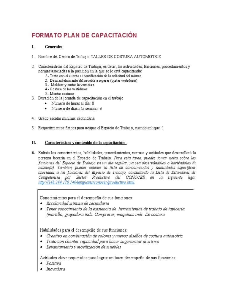 Plan de Capacitacion Taller | PDF | Herramientas
