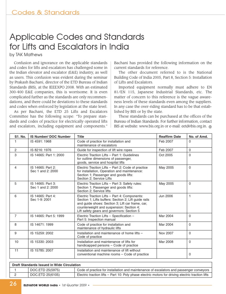 Applicable Codes and Standards | Elevator | Transportation Engineering ...