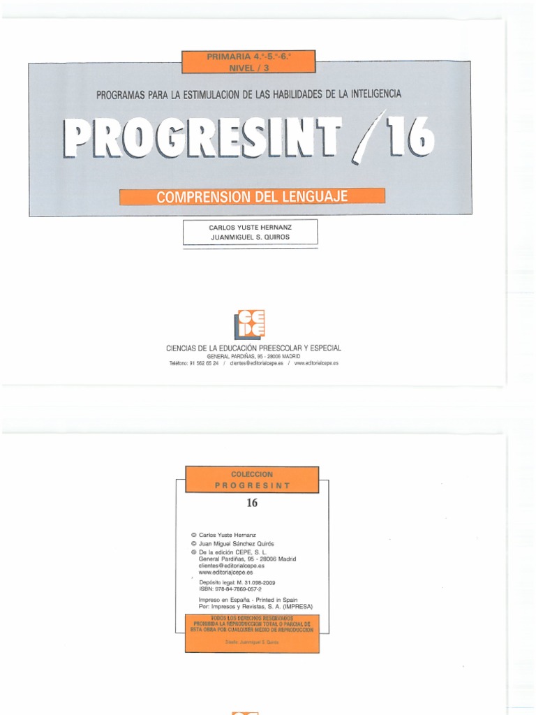 PROGRESINT 16 Comprensión Del Lenguaje (4°-5°-6°) | PDF