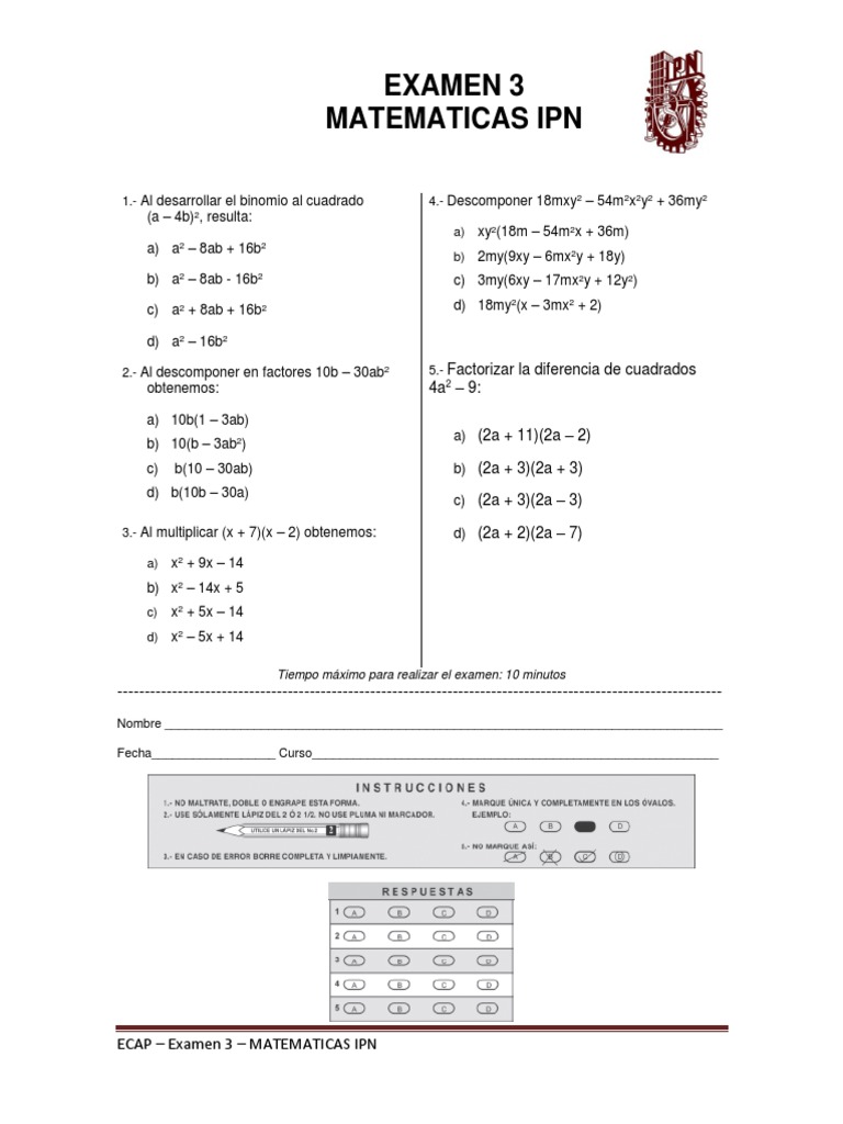 Examen 3 Mate IPN | PDF