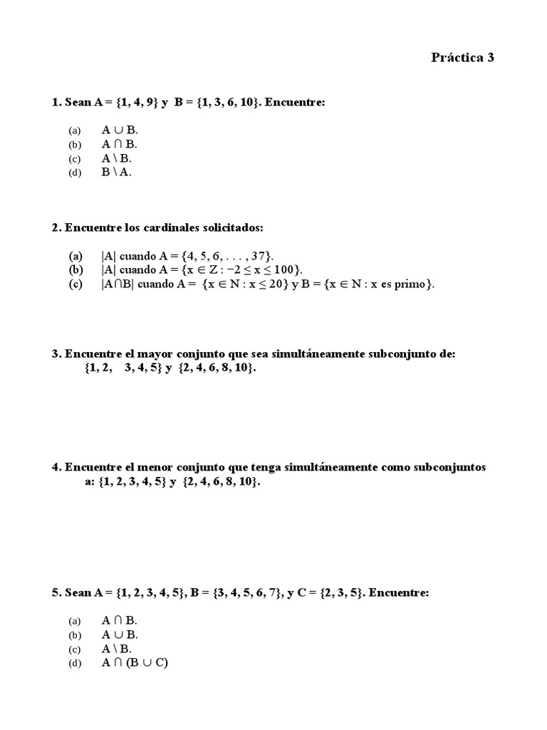 Práctica 3. Conjuntos (Corregida) | PDF