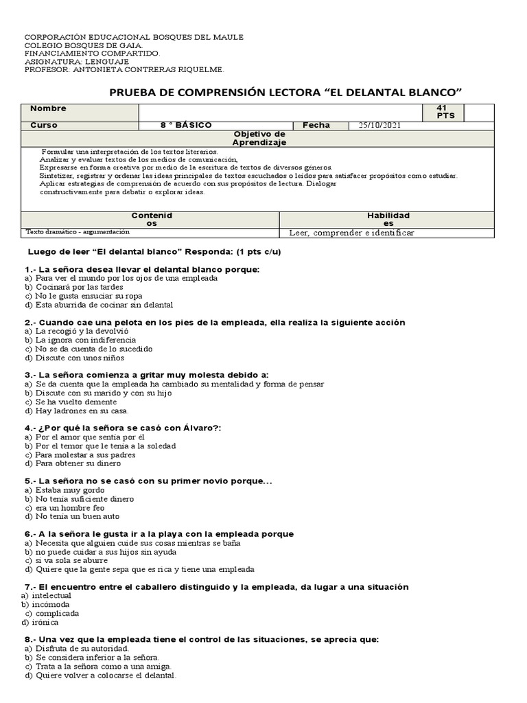 Prueba El Delantal Blanco | PDF