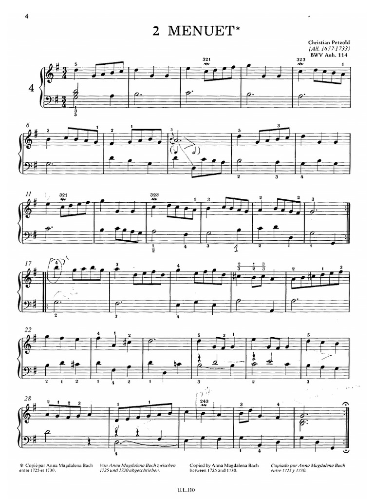 Bach - Menuet en Sol Majeur | PDF