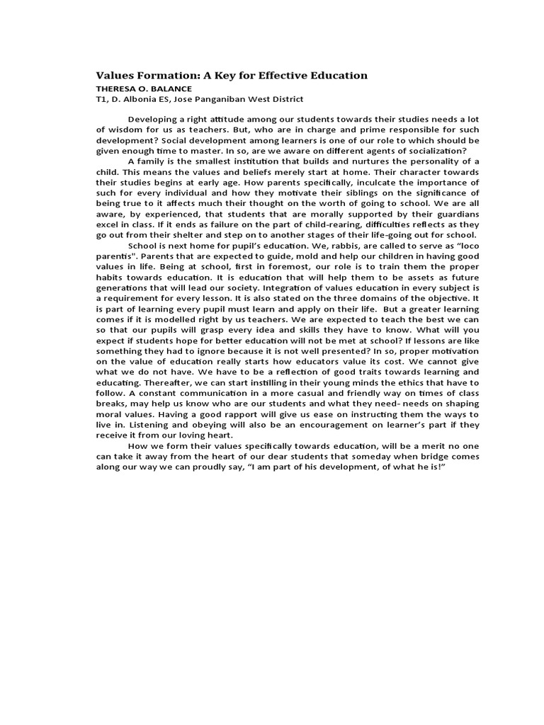 Values Formation | PDF | Value (Ethics) | Learning