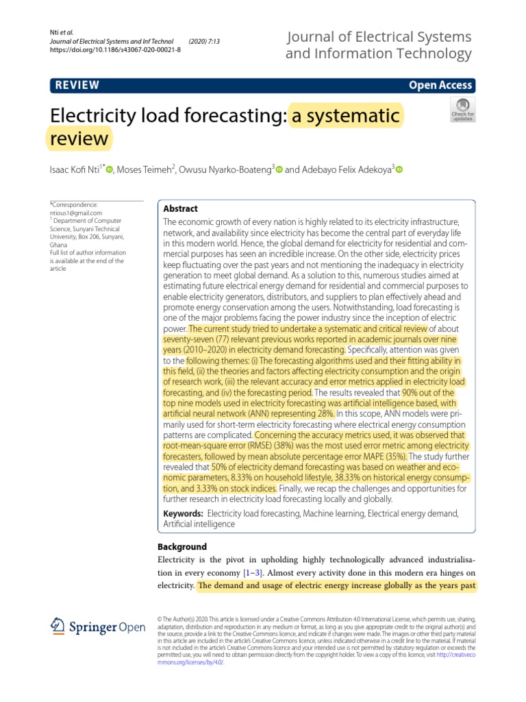 Electricity Load Forecasting - A Systematic Review | Download Free PDF ...