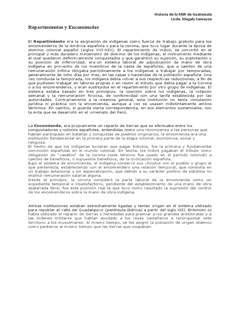 Repartimiento y Encomienda | PDF | Colonización española de las ...