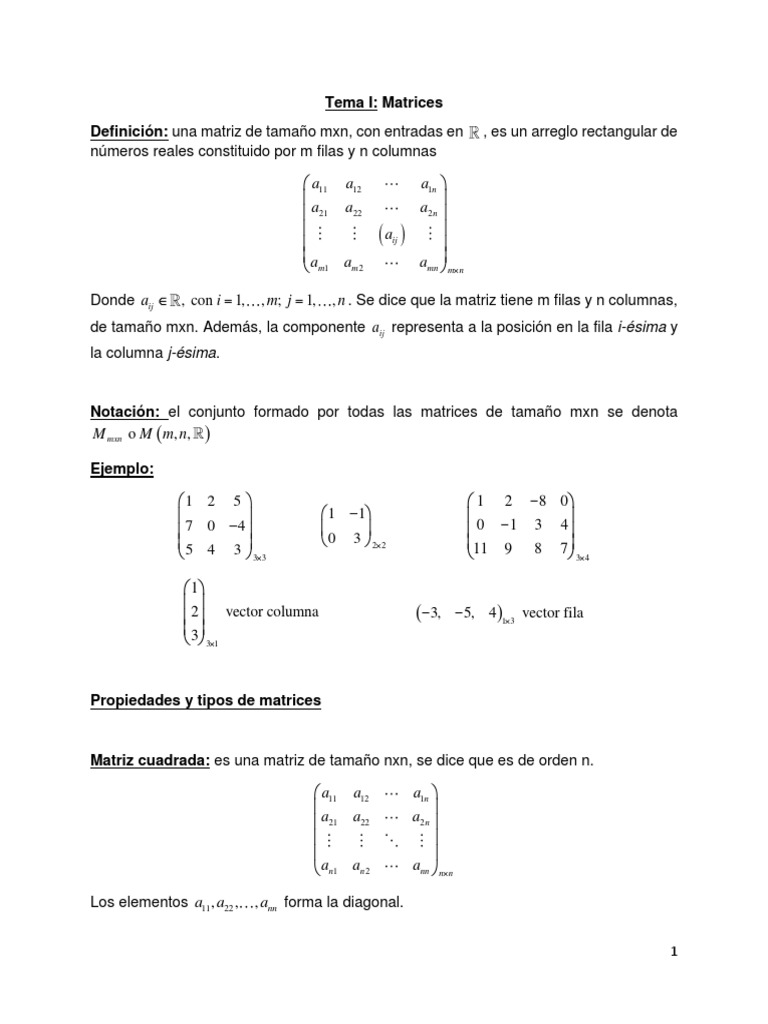 AL1 - Matrices-Algenra Lineal | PDF | Matriz (Matemáticas) | Teoría de ...