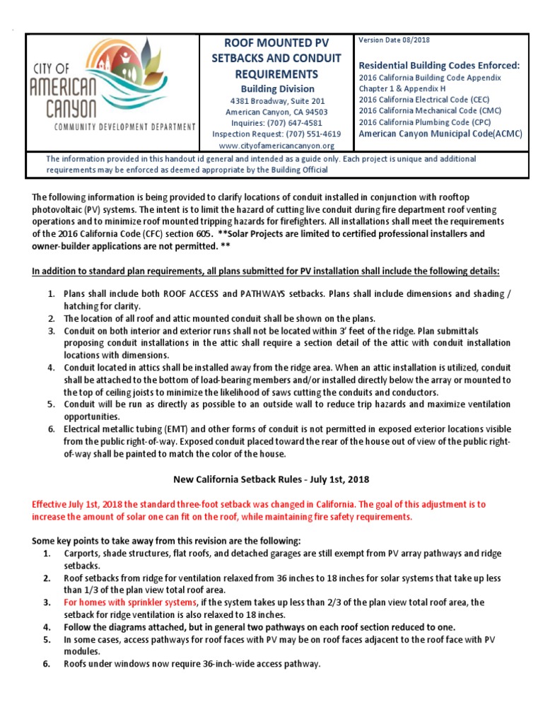 PV Roof Setbacks & Conduit Guide | PDF | Photovoltaic System | Civil ...