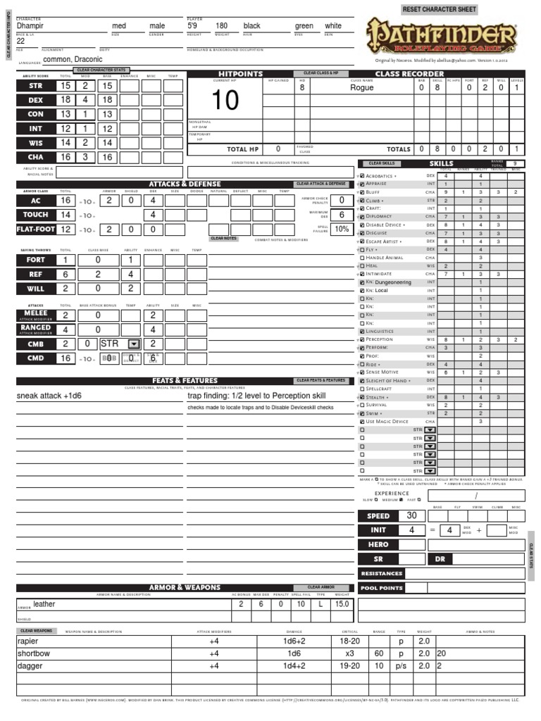 8 Rogue 0 8 0 2 0 1: Class Recorder Hitpoints | PDF | Fantasy Games ...