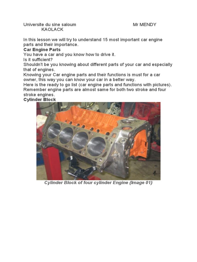 Car Engine Parts: Cylinder Block of Four Cylinder Engine (Image 01 ...