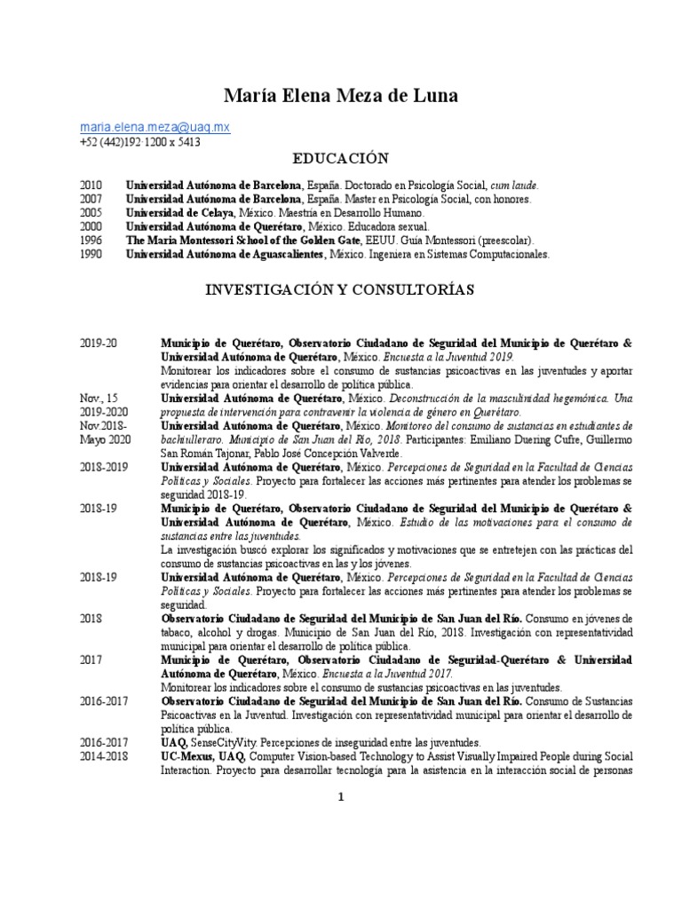 CV - Meza de Luna Maria Elena | PDF | México | Violencia